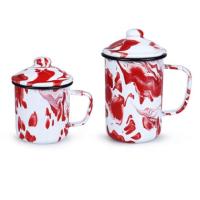 China 1400ml Vintage Speckled Enamel Camping Cup Custom Classic Stoneware Mug Printing Logo Enamel Campfire Coffee Mugs 201R for sale