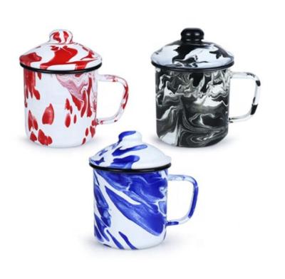 China Handmade Carbon Steel Custom Classic 16oz Vintage Speckled Camping Cup Mug Printing Logo Enamel Stoneware Customized Enamel Campfire Coffee Mugs for sale