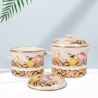 China Eco Friendly Decal Casserole Pot Sets Steaming Cooking Enamel Pot Sets for sale