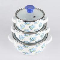 China Mini Kitchen Enamel Casserole Set 3PCS Green Enamel Casserole Pots Cookware Set for sale