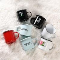 China 350ml Enamel Coating Double Coating Rolled Rim Coffee Mugs Custom Decal Christmas Gift Milk Mugs Suitable for Camping for sale