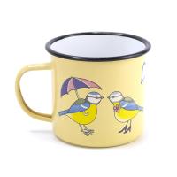 China 350ml Enamel Coating Double Coating Rolled Rim Coffee Mugs Custom Decal Christmas Gift Milk Mugs Suitable for Camping for sale