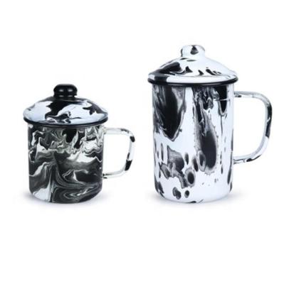China Production 30 Days 201S Custom Classic 12oz Enamel Mug Metal Steel Camping Mug Enamel Mug with Stainless Steel Rim Design for sale
