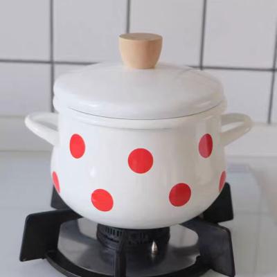 China 16cm Porcelain Enamel Pot Doubled Handles Hot Stew Pot Customized Logo Anti Allergenic for sale