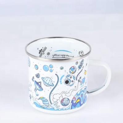China 150g Handmade Classic Guaranteed Iron 12oz Vintage Enamel Mug Featuring Colorful Printing Suitable for Drink for sale