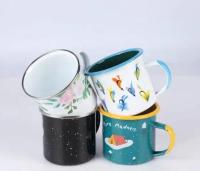China Flower Theme Metal Steel Camping Tin Tea Milk Coffee Enamel Mugs Custom Printed Featuring High Temperature Logo Printing for sale