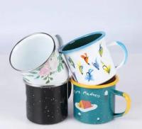 China 304 Stainless Steel Rim 12oz Enamel Mug Custom Logo Travel Christmas Camping Sublimation Coffee Mug Production 30 Days for sale