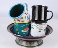 China OEM Colorful Enamel Steel Mug 12oz 350ml Carbon Steel Drinking Camping Mug for sale