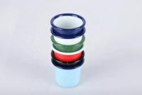 China Handmade Coffee Mug Nordic Style Christmas Classic Vertical Striped Tea Mug Matte Glaze 350ml 12oz Carbon Steel Enamel Cup Gift for sale