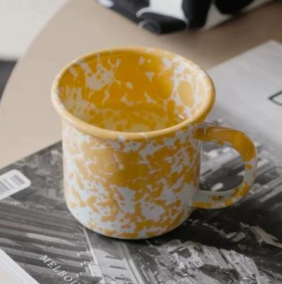 China Carbon Steel Enamel Mug Customized Marble Speckles Black Blue White Soy Wax Candle 500ml 650ml 740ml 1250ml Handmade Cup for sale