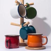 China C Shape Handle Whole Korean Style 350ml Enamel Mug Creative Milk Cup Porcelain Enamel Coffee Mugs for sale