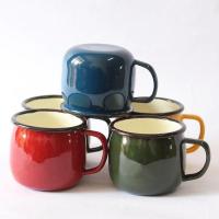 China C Shape Handle Whole Korean Style 350ml Enamel Mug Creative Milk Cup Porcelain Enamel Coffee Mugs for sale