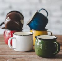 China C Shape Handle Whole Korean Style 350ml Enamel Mug Creative Milk Cup Porcelain Enamel Coffee Mugs for sale