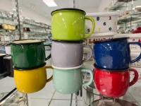 China C Shape Handle Whole Korean Style 350ml Enamel Mug Creative Milk Cup Porcelain Enamel Coffee Mugs for sale