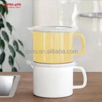 China Customized Color Enamel Milk Mug 14 15cm With PE Lids Decals Thickness 0.8mm for sale
