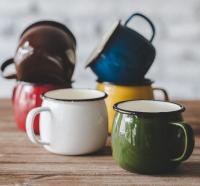 China 150g Eco Friendly Customized Logo Belly Shape Enamel Hot Water Mugs for sale