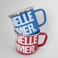China Handmade Sublimation Mug Customized Enamel Metal Mugs with Logo Featuring C Shape Handle and Durable Build for sale