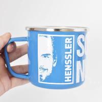 China Handmade Sublimation Mug Customized Enamel Metal Mugs with Logo Featuring C Shape Handle and Durable Build for sale