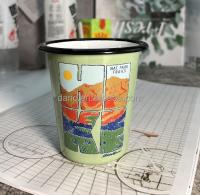 China Customized Color Enamel Mug Double Coating 12oz 17oz Custom Logo Printing Camping Coffee Tea Mug Cups Collection for sale