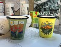 China Customized Color Enamel Mug Double Coating 12oz 17oz Custom Logo Printing Camping Coffee Tea Mug Cups Collection for sale