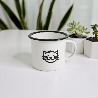 China Carbon Steel 11 Oz 12 Oz Sublimation Blank White Enamel Cup Handle Custom Gift Christmas Camping Mug High Temperature Logo Printing for sale