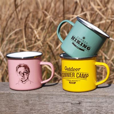 China 12 Oz Sublimation Blank White Enamel Cup Classical Style High Temperature Logo Printing for sale
