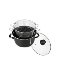 China Classic Black Enamel Deep Fryer Pot With Basket 26/28cm For Chips for sale