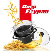 China Classic Black Enamel Deep Fryer Pot With Basket 26/28cm For Chips for sale