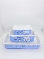 China Soft Blue Cute Polar Bear Penguin Print Rectangular Enamel Storage Bowl Oven Safe Enamel Food Container For Baking And Fridge Storage for sale