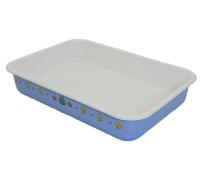 China Wholesale 35cm Light Blue Floral Frog Print Rectangular Enamel Baking Tray Oven Safe Enamel Container For Baking Fridge Storage for sale
