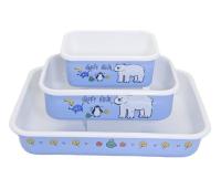 China Wholesale 35cm Light Blue Floral Frog Print Rectangular Enamel Baking Tray Oven Safe Enamel Container For Baking Fridge Storage for sale