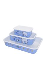 China Wholesale 35cm Light Blue Floral Frog Print Rectangular Enamel Baking Tray Oven Safe Enamel Container For Baking Fridge Storage for sale