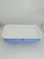 China Wholesale 35cm Light Blue Floral Frog Print Rectangular Enamel Baking Tray Oven Safe Enamel Container For Baking Fridge Storage for sale