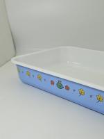 China Wholesale 35cm Light Blue Floral Frog Print Rectangular Enamel Baking Tray Oven Safe Enamel Container For Baking Fridge Storage for sale
