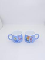 China 7cm Light Blue Tropical Bird Floral Print Enamel Mug White Rim Enamel Coffee Tea Cup Stackable Daily Enamel Drinkware for sale
