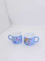 China 7cm Light Blue Tropical Bird Floral Print Enamel Mug White Rim Enamel Coffee Tea Cup Stackable Daily Enamel Drinkware for sale