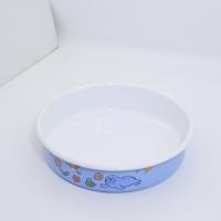 China Wholesale 20cm Light Blue Seal Hummingbird Print Round Enamel Baking Tray Oven Safe Enamel Dish For Fridge Storage Food Prep for sale