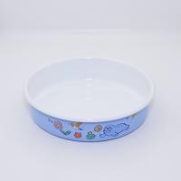 China Wholesale 20cm Light Blue Seal Hummingbird Print Round Enamel Baking Tray Oven Safe Enamel Dish For Fridge Storage Food Prep for sale