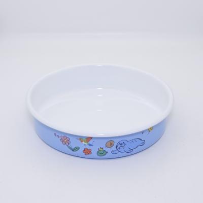 China Wholesale 20cm Light Blue Seal Hummingbird Print Round Enamel Baking Tray Oven Safe Enamel Dish For Fridge Storage Food Prep for sale