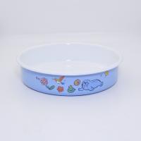 China Wholesale 20cm Light Blue Seal Hummingbird Print Round Enamel Baking Tray Oven Safe Enamel Dish For Fridge Storage Food Prep for sale