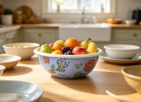 China Pastel Blue Floral Frog Cartoon Printed Enamel Bowl White Rolled Rim Enamel Serving Bowl For Daily Meal Fruit Salad Storage for sale