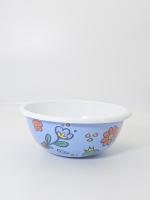 China Pastel Blue Floral Frog Cartoon Printed Enamel Bowl White Rolled Rim Enamel Serving Bowl For Daily Meal Fruit Salad Storage for sale