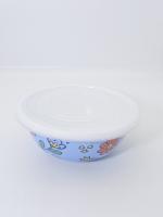 China Pastel Blue Floral Frog Cartoon Printed Enamel Bowl White Rolled Rim Enamel Serving Bowl For Daily Meal Fruit Salad Storage for sale