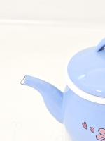 China Pastel Blue Cute Floral Heart Print Mini Enamel Teapot With Lid Small Enamel Coffee Pot For Home Beverage Brewing Storage for sale