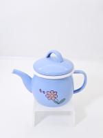 China Pastel Blue Cute Floral Heart Print Mini Enamel Teapot With Lid Small Enamel Coffee Pot For Home Beverage Brewing Storage for sale