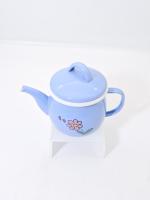 China Pastel Blue Cute Floral Heart Print Mini Enamel Teapot With Lid Small Enamel Coffee Pot For Home Beverage Brewing Storage for sale