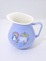 China Pastel Blue Cartoon Animal Print Belly Shaped Enamel Pitcher Classic Enamel Kettle Enamel Tableware For Milk Storage for sale