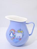 China Pastel Blue Cartoon Animal Print Belly Shaped Enamel Pitcher Classic Enamel Kettle Enamel Tableware For Milk Storage for sale