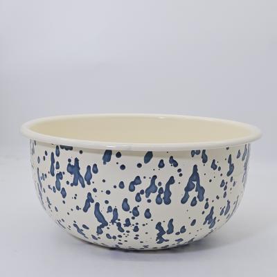 China Modern Splatter Style Carbon Steel Enamel Mixing Bowl High Quality Food Container Large Capacity Salad Bowl for sale