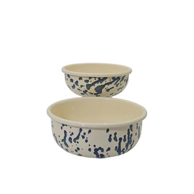 China Multi-size Enamel Splatter Rice Bowl Carbon Steel Food Container Speckle Enamel Tableware for sale